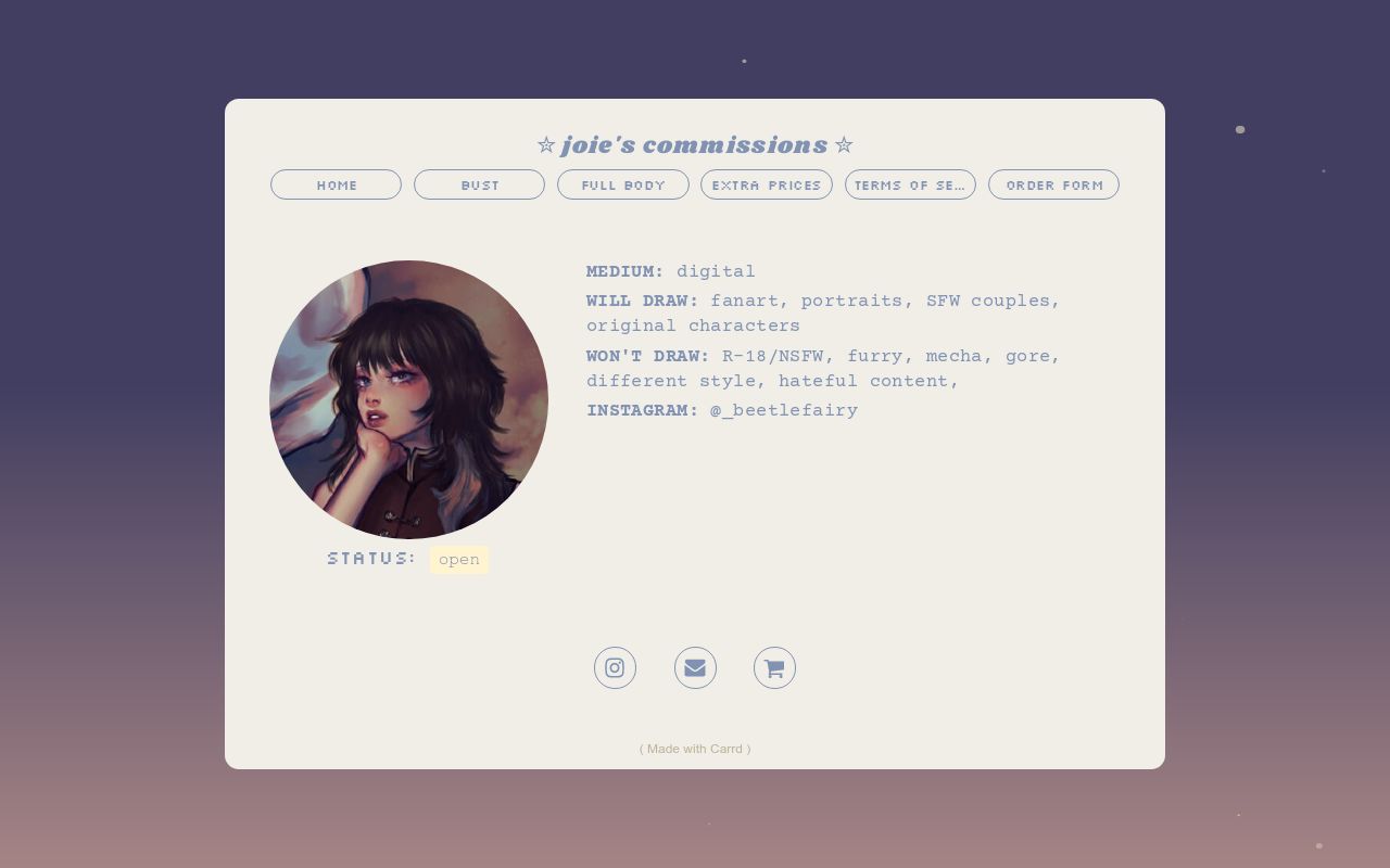 joie's commission card